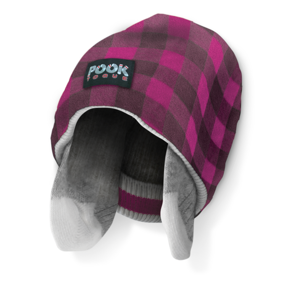 Pink Plaid Toque | Fleece Lined Beanie Sock Hat | POOK Canada